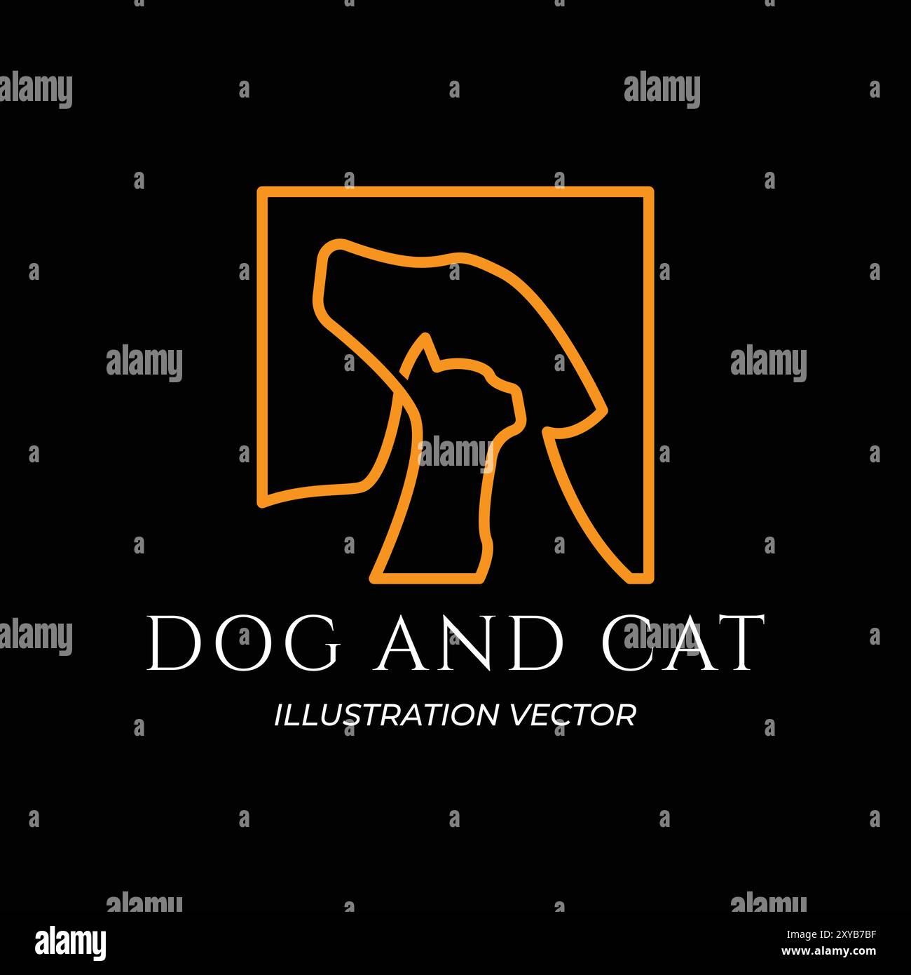 Square Dog Cat Pet Care Outline Line Art Logo Vector Icon Illustration ...