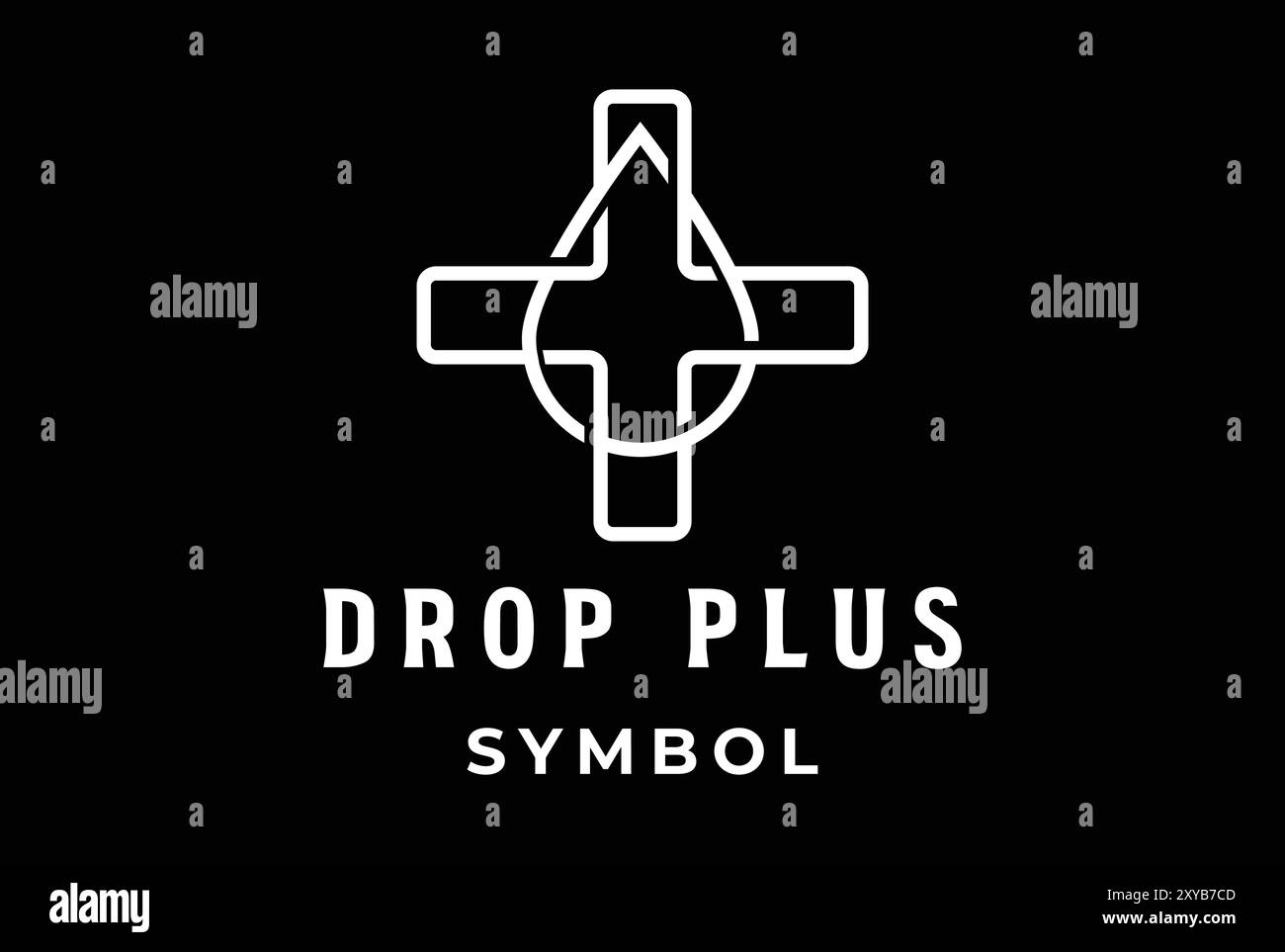 Pure Liquid Water Oil Drop With Plus or Health Symbol Line Monogram ...