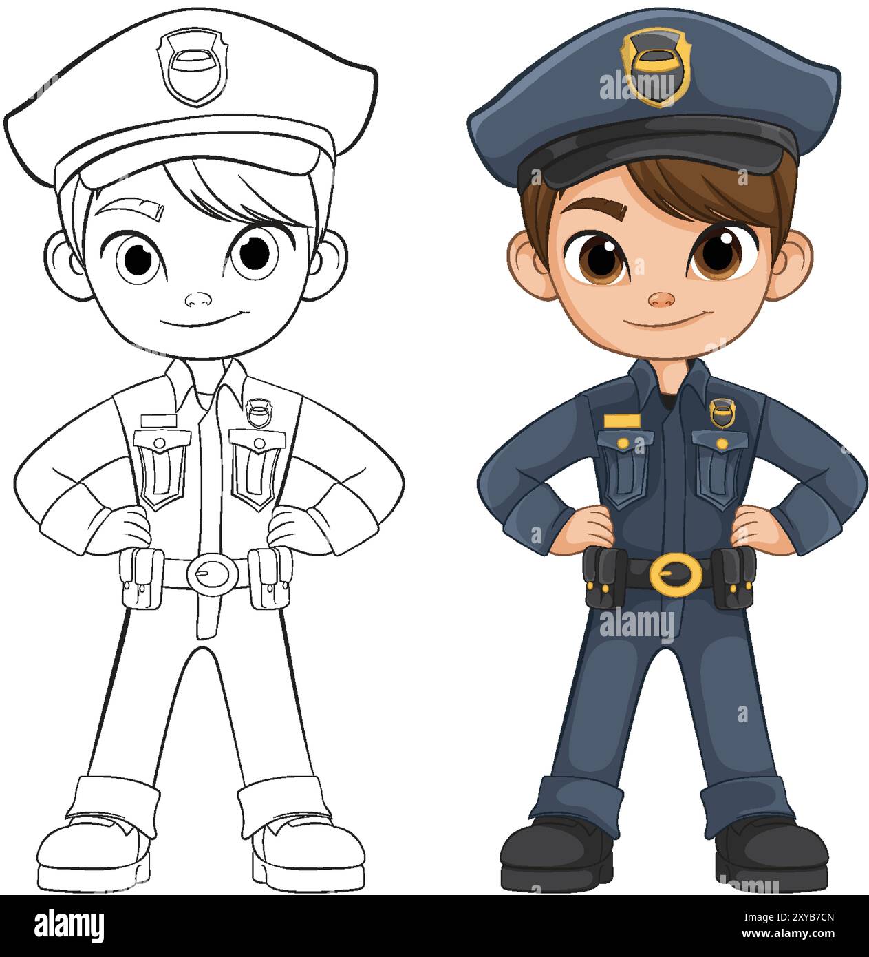 Cute police officer in uniform, colored and outlined Stock Vector Image ...