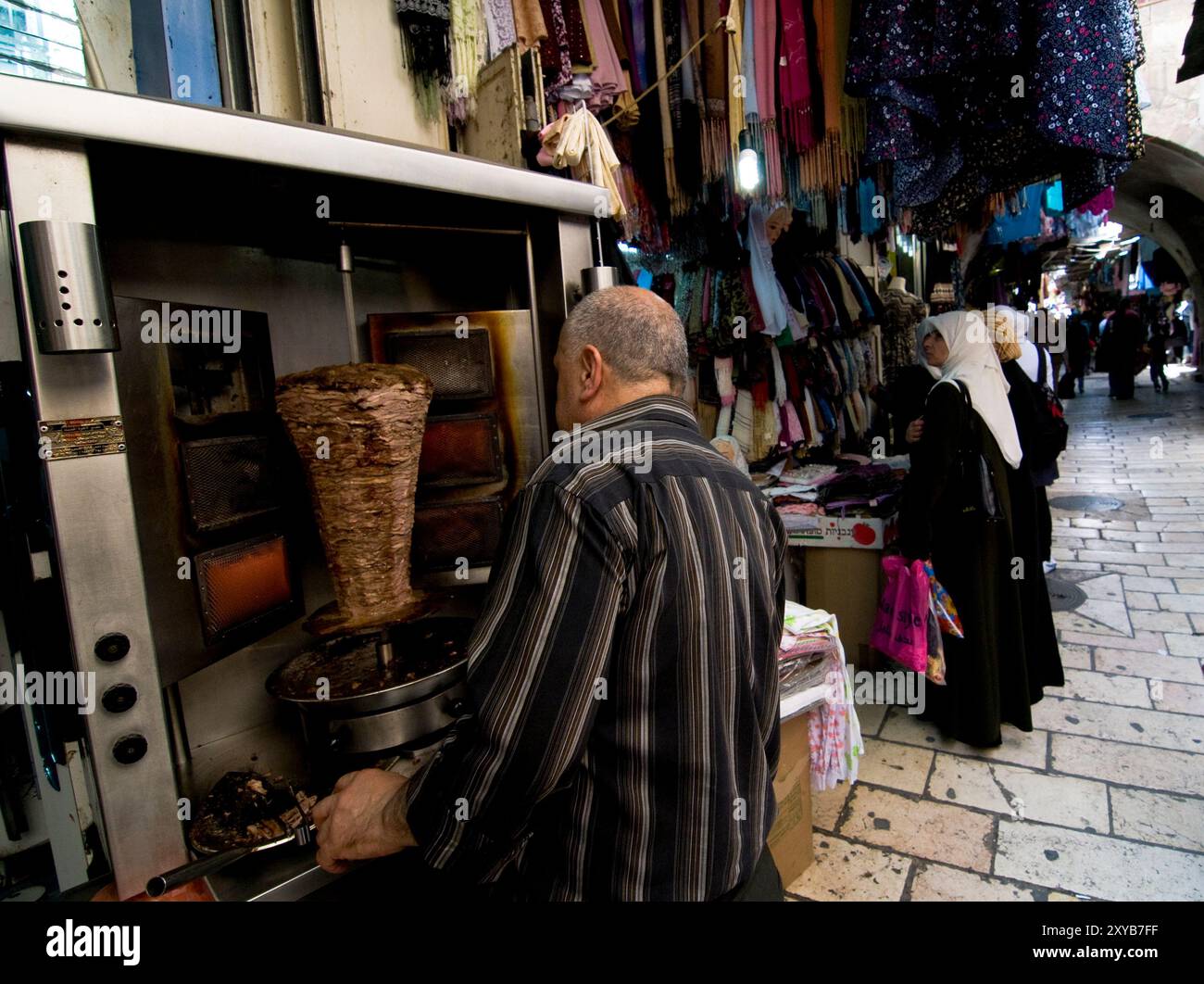 A Shawarma vendor in the Muslim Quarter in the old city of Jerusalem ...