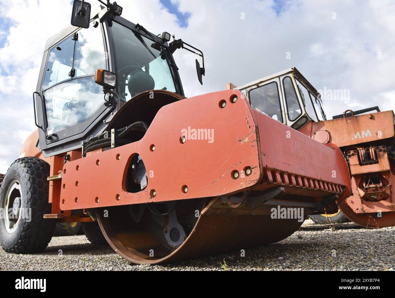 Road roller, rolling on a construction site, road construction, Denmark ...