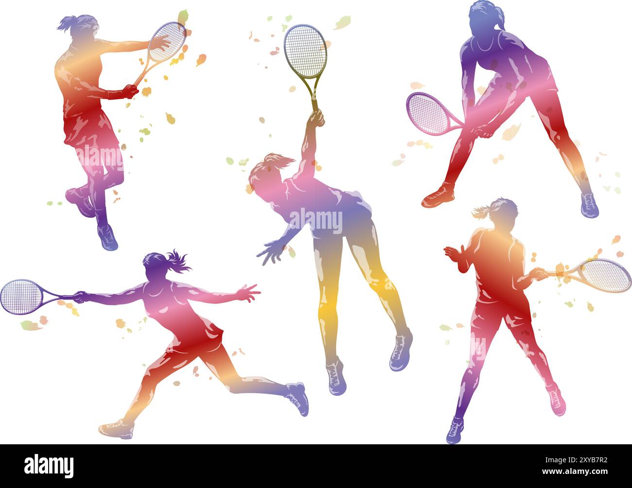 Vector Tennis Players Colorful Gradation Silhouette Illustration Set ...