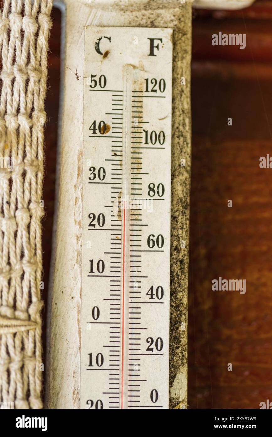 Detail of a wall thermometer showing 26 degrees C Stock Photo - Alamy