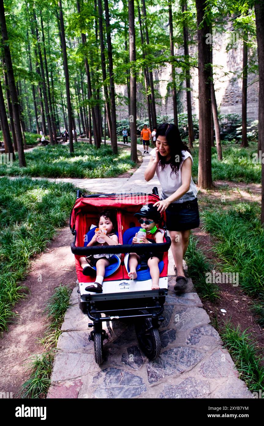 Twins with their Chinese nanny in China Stock Photo - Alamy