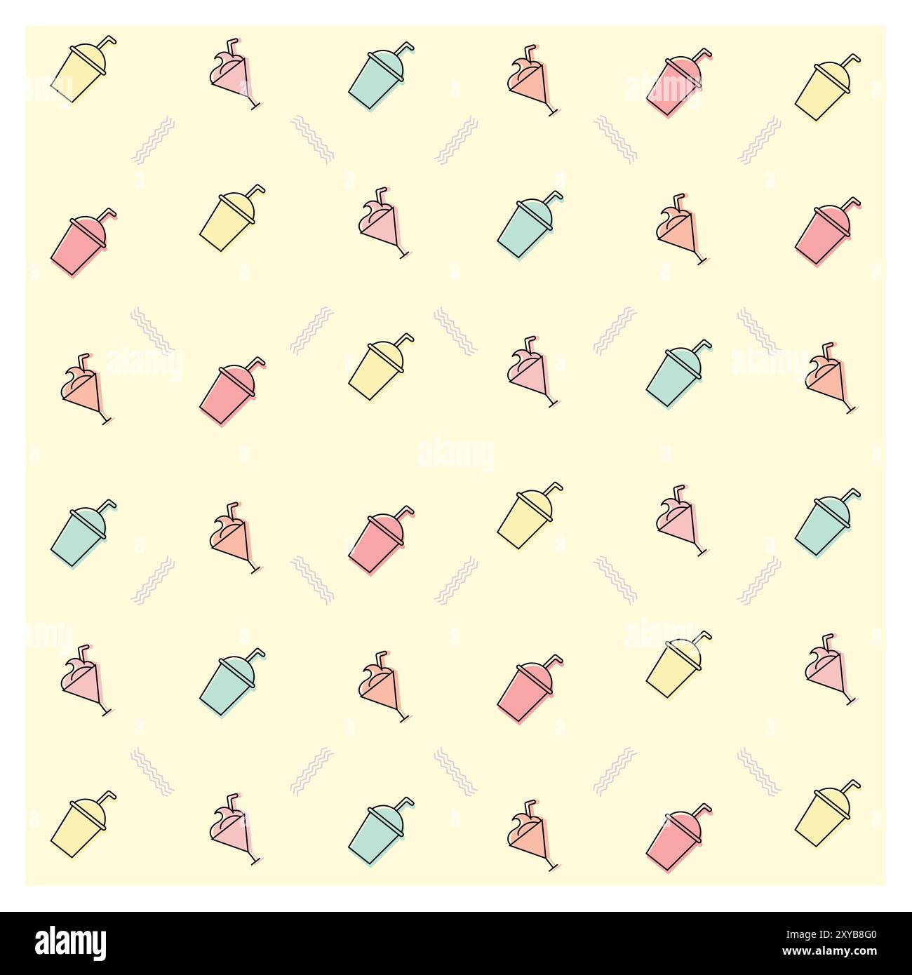 Colorful Milkshake Cup Outline Line Seamless Pattern for Background ...