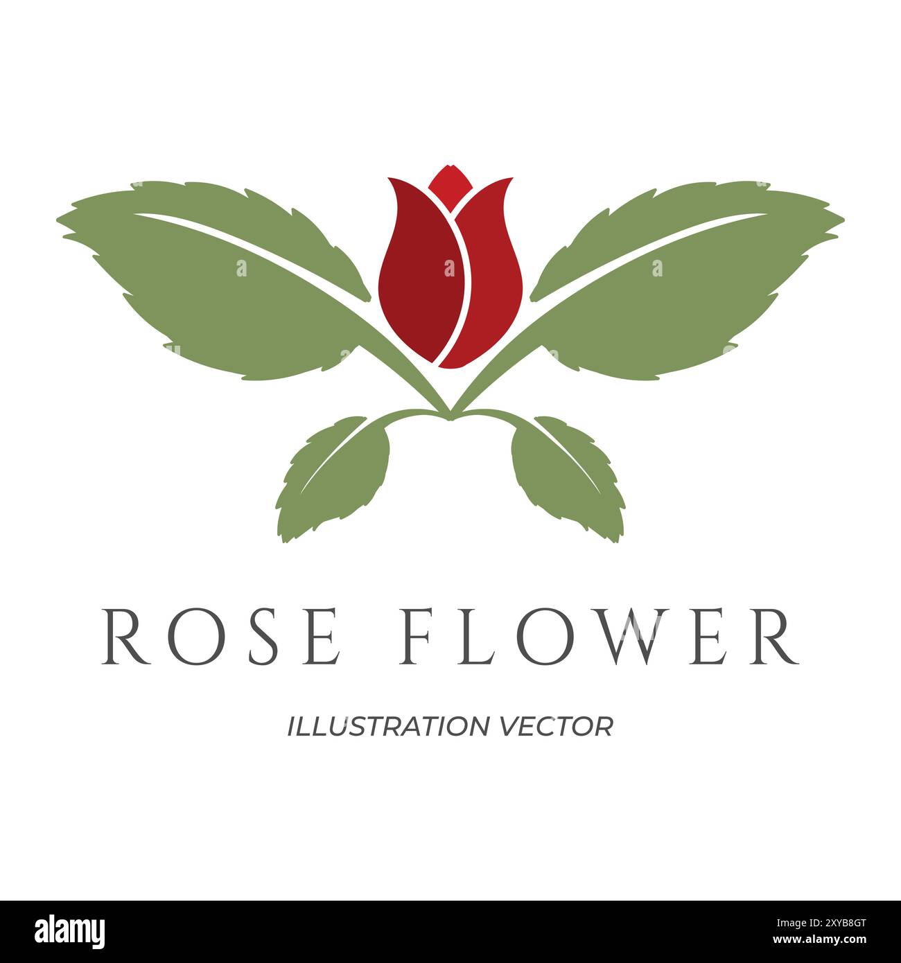 Simple Red Rose Flower with Green Leaf Icon Symbol Illustration Vector ...