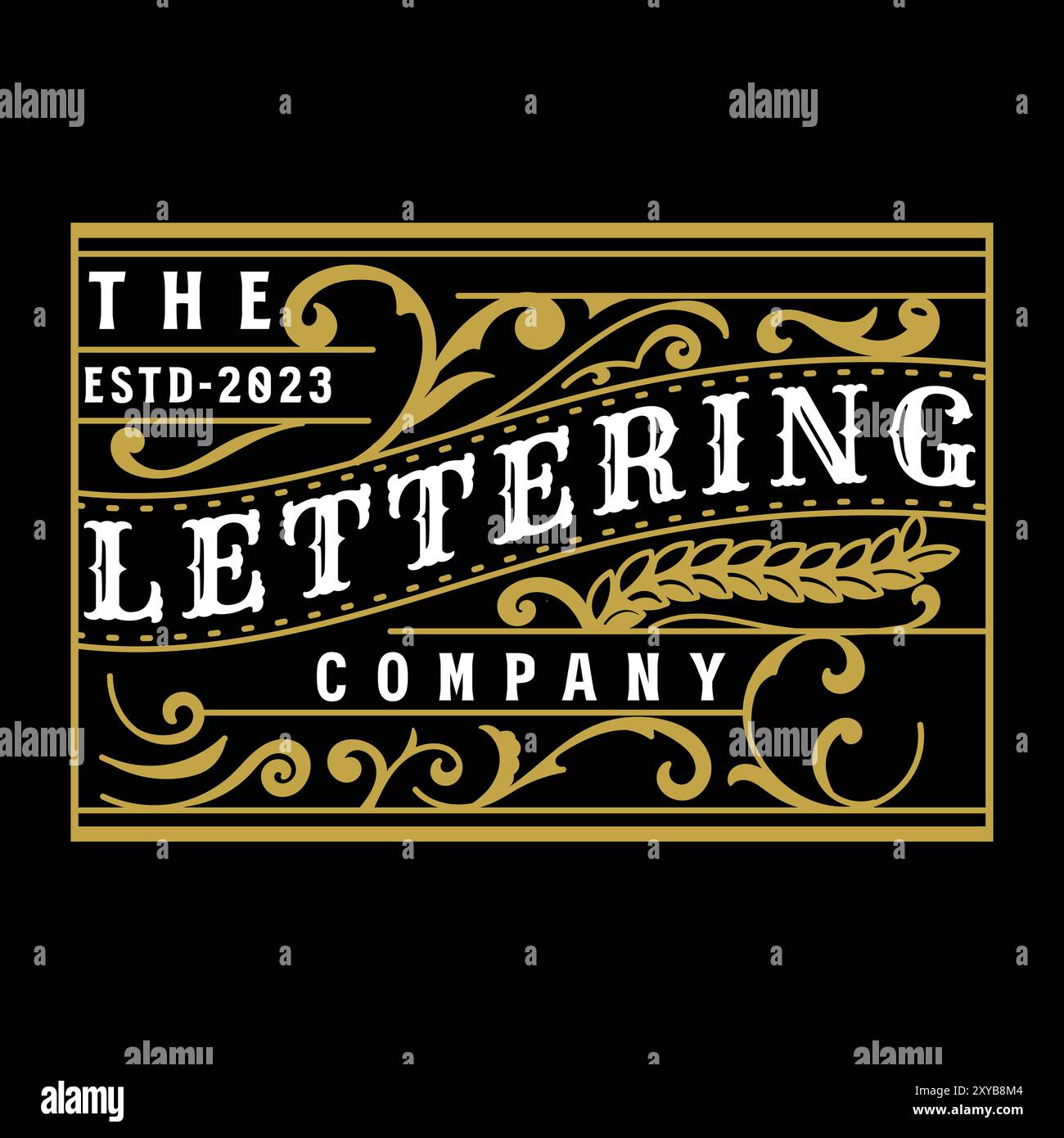 Rectangle Golden Art Deco Vintage Retro Lettering Badge Emblem Label ...