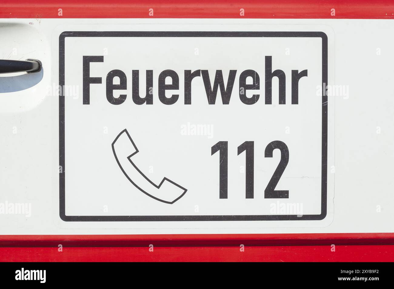 Emergency call 112 sign for the fire brigade on an ambulance, Germany ...