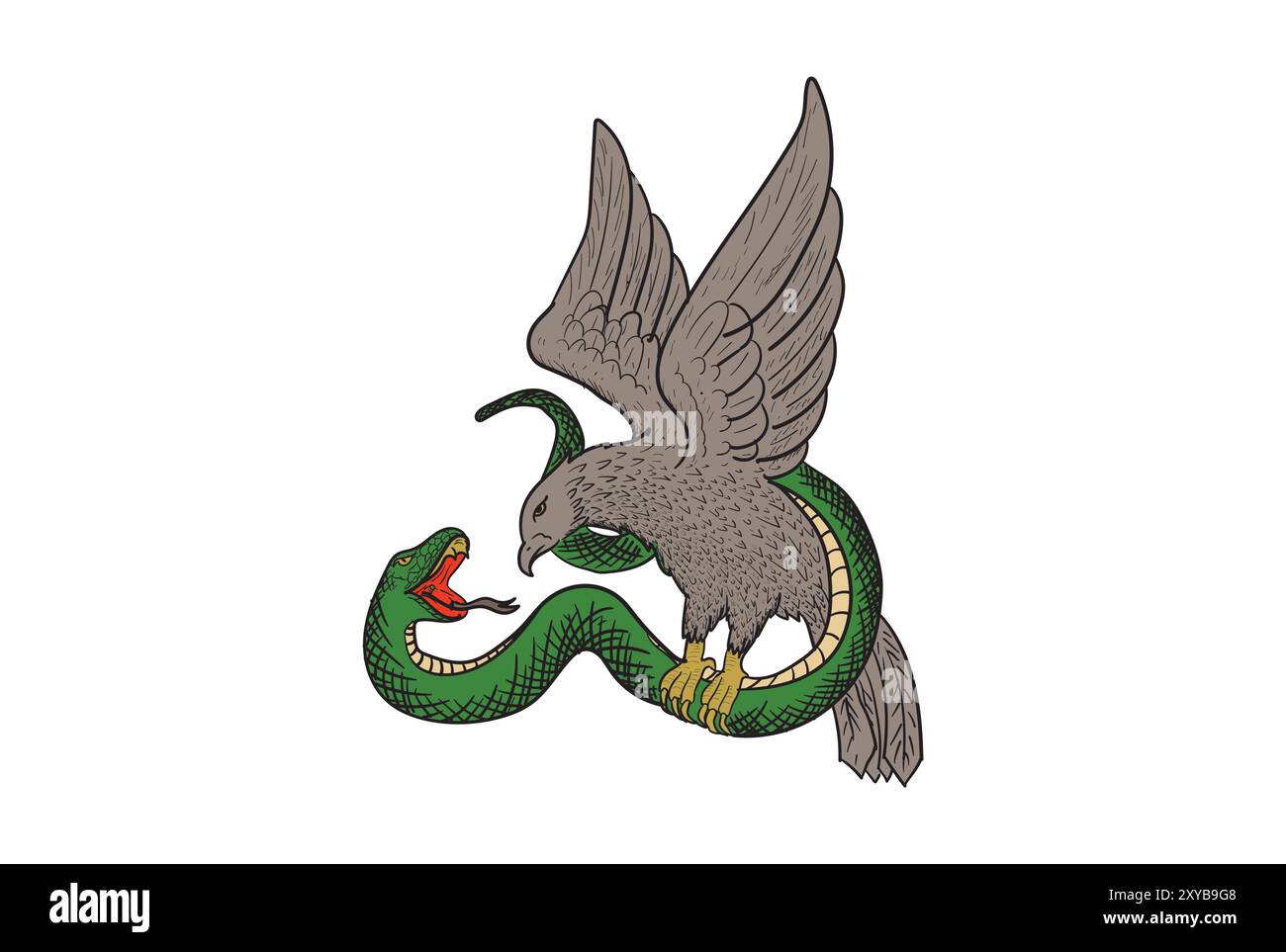Vintage Retro Eagle Falcon Hawk fight with the Serpent Snake ...