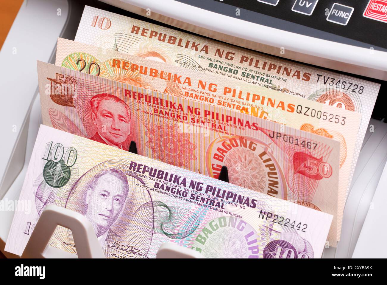 Philippine money - peso in the counting machine Stock Photo - Alamy