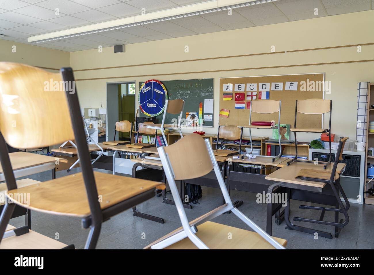 Classroom of a fourth grade, after school, the building is older but in ...