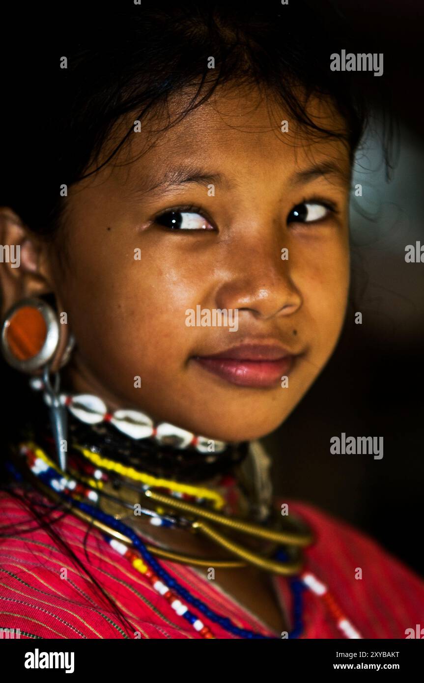Portrait of a Gayo Karen refugee taken in a refugee camp on the Thai ...