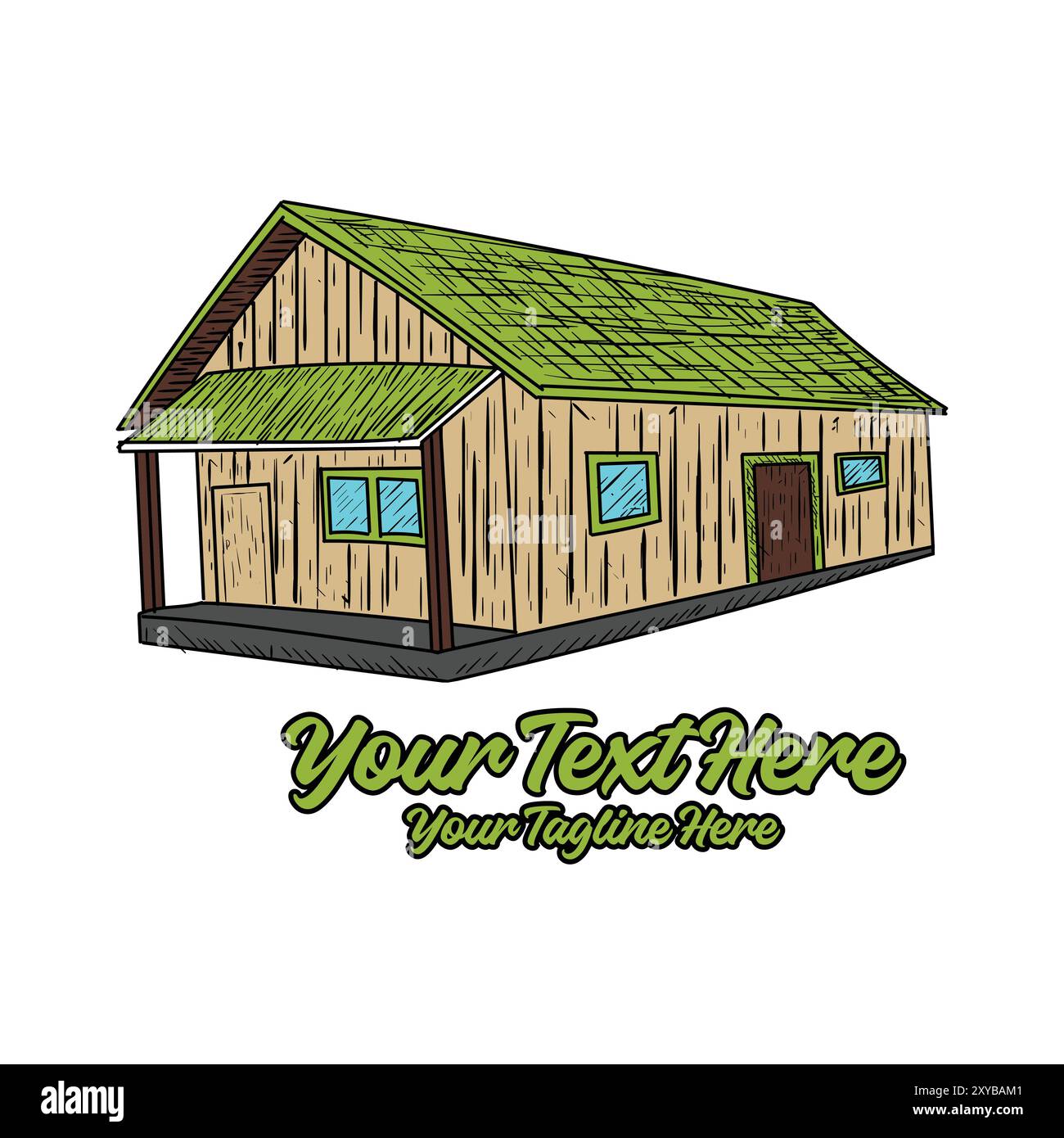 Vintage Retro Hand Drawn Wooden House Cabin Chalet Cottage Illustration ...