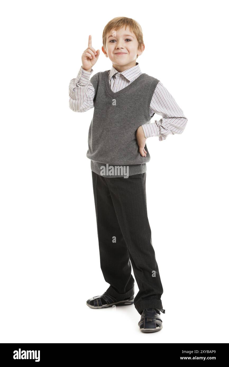 Amazed or surprised child boy gesturing exclamation point finger sign ...