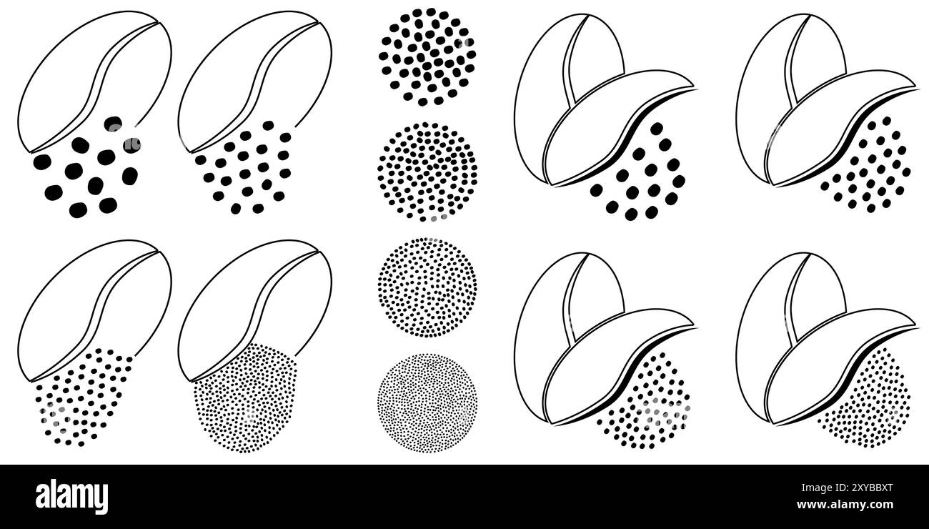 Cartoon roasted coffee beans pictogram. Coffee bean grind, size chart ...