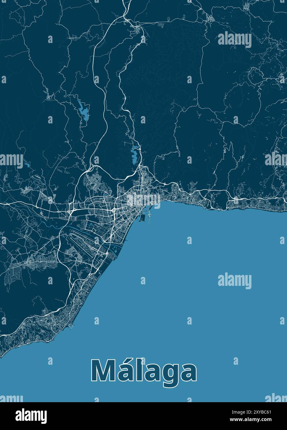 Malaga, Spain artistic blueprint map poster Stock Vector Image & Art ...