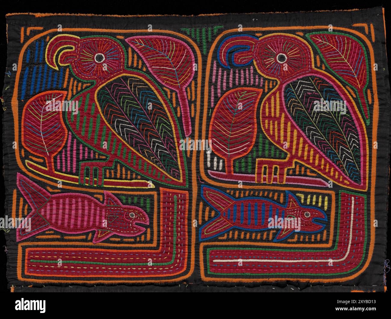 Cotton reverse appliqué Birds and Fish Mola Panel from Panama, Guna ...