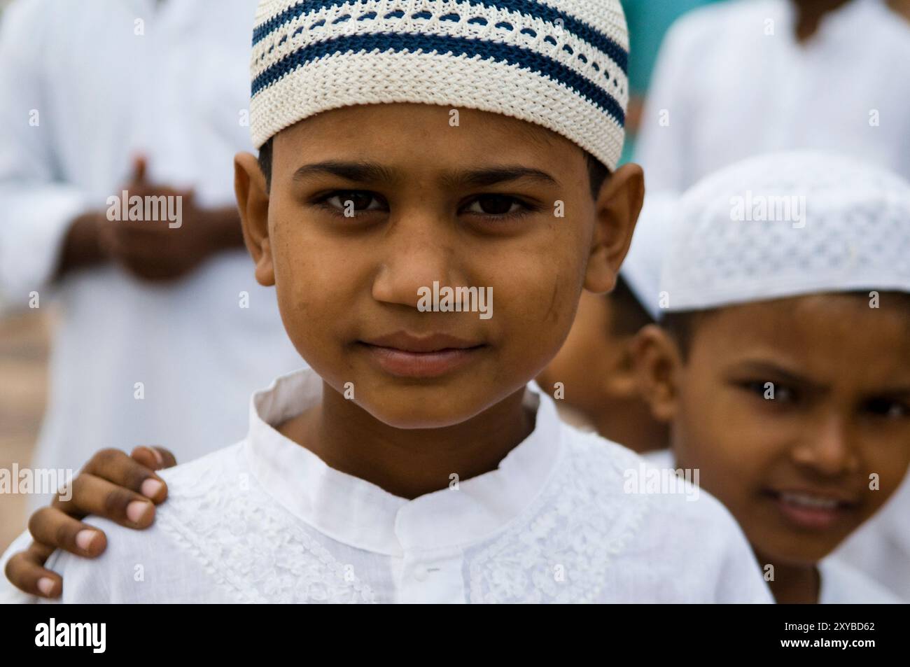 Indian Muslim boys wearing holiday clothes during the Eid Ul Zuha ...
