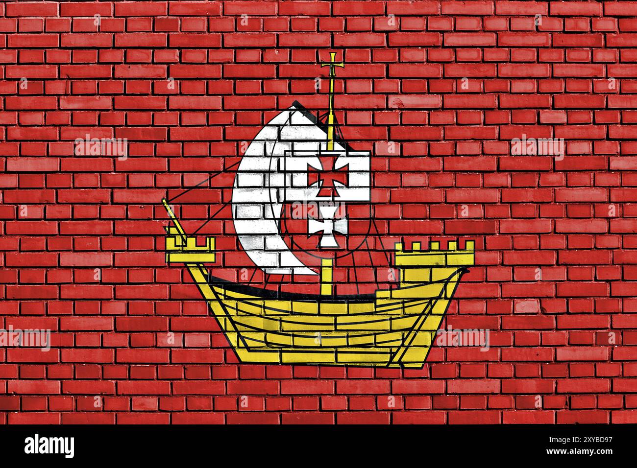 Flag of Elblag County painted on brick wall Stock Photo - Alamy