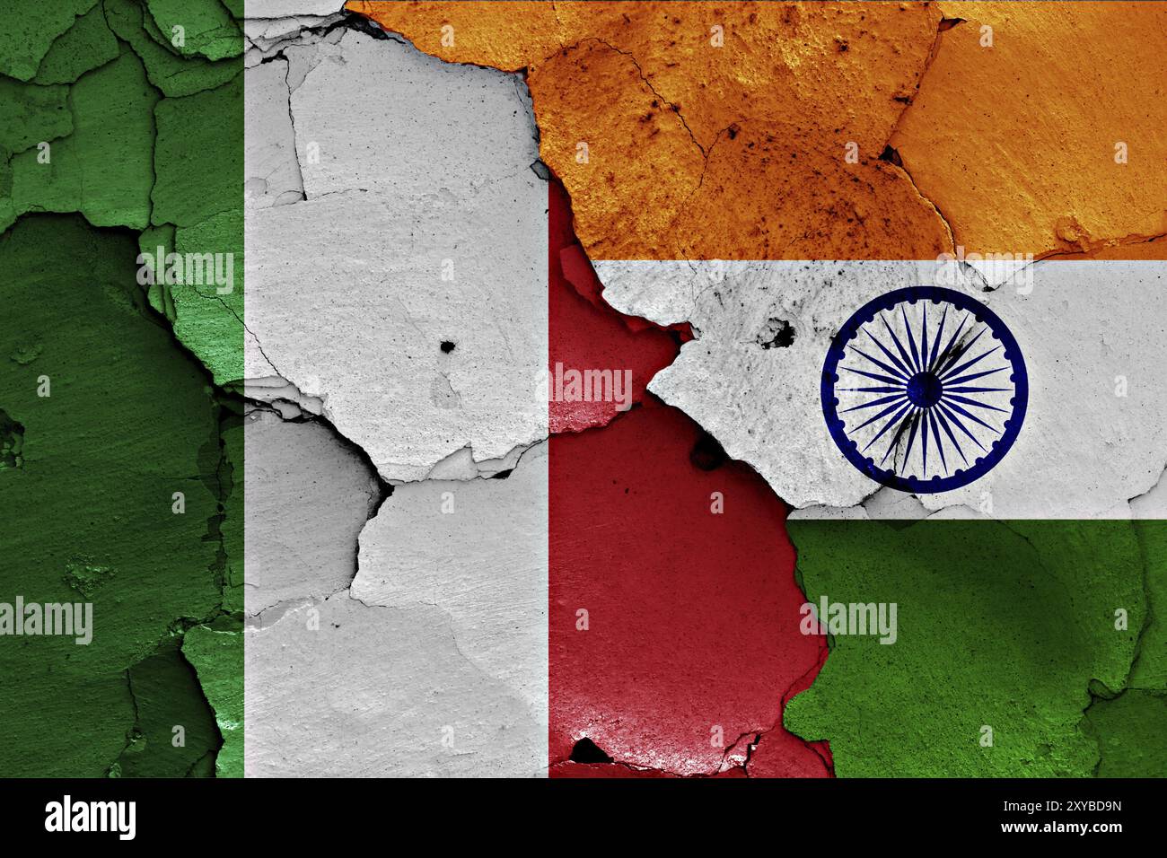 Flags of Italy and India painted on cracked wall Stock Photo - Alamy
