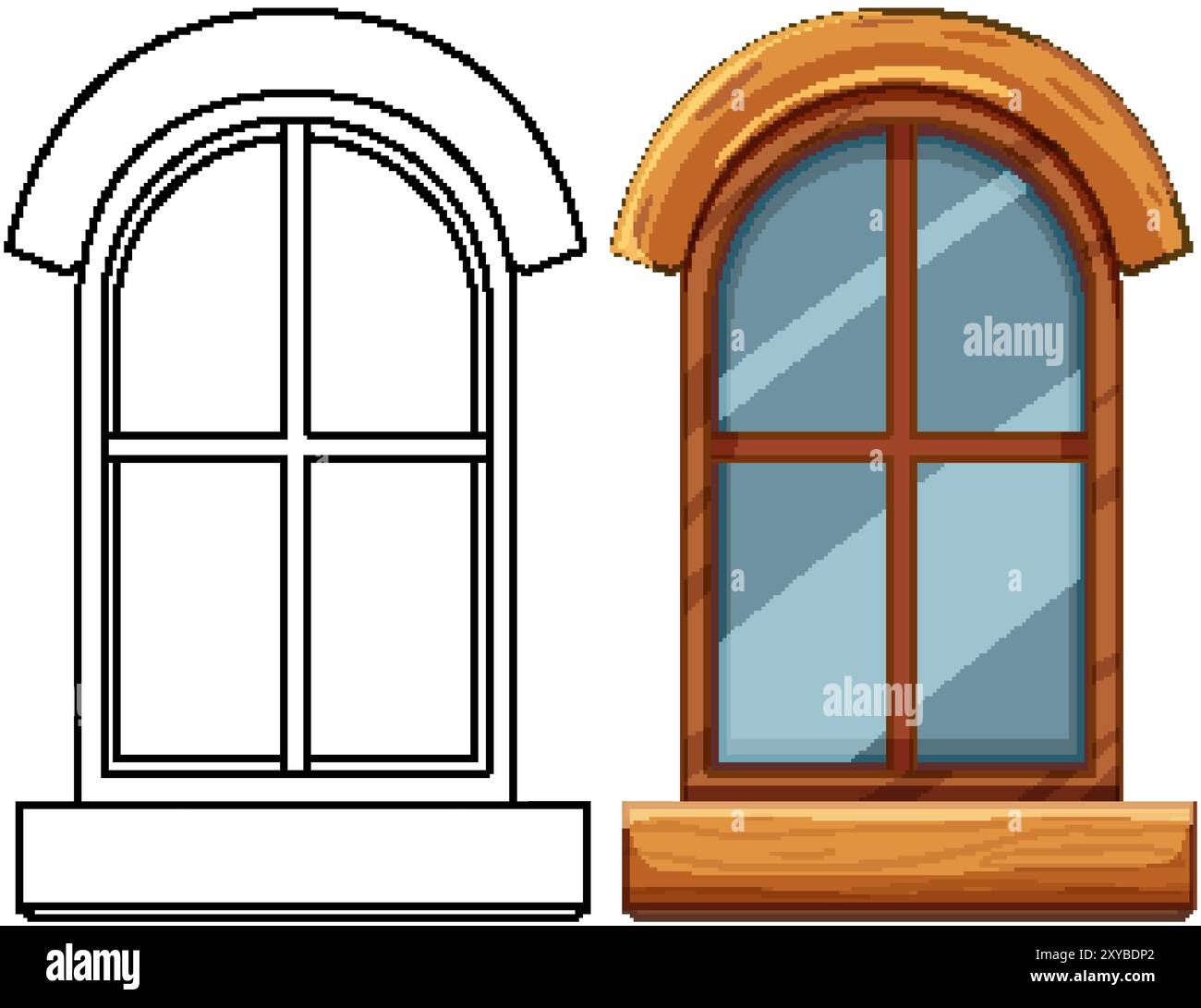 Detailed and outline versions of an arched window Stock Vector Image ...