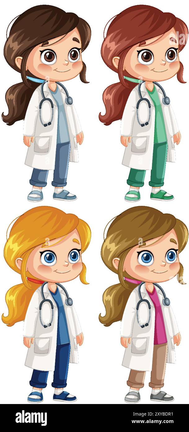 Doctors team cartoon characters in medical uniform hi-res stock ...