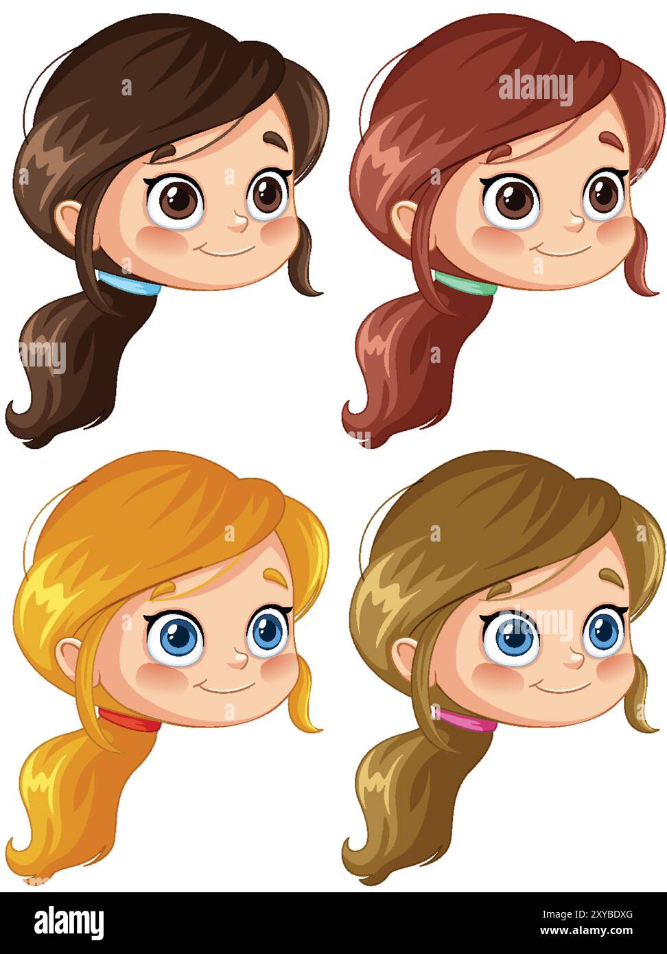 Four cartoon girl faces with different hair colors Stock Vector Image ...