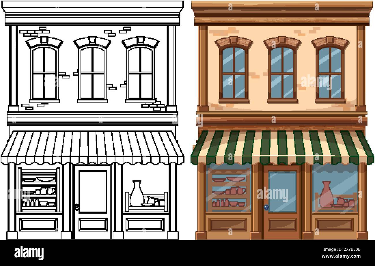 Detailed storefront with awning and display windows Stock Vector Image ...