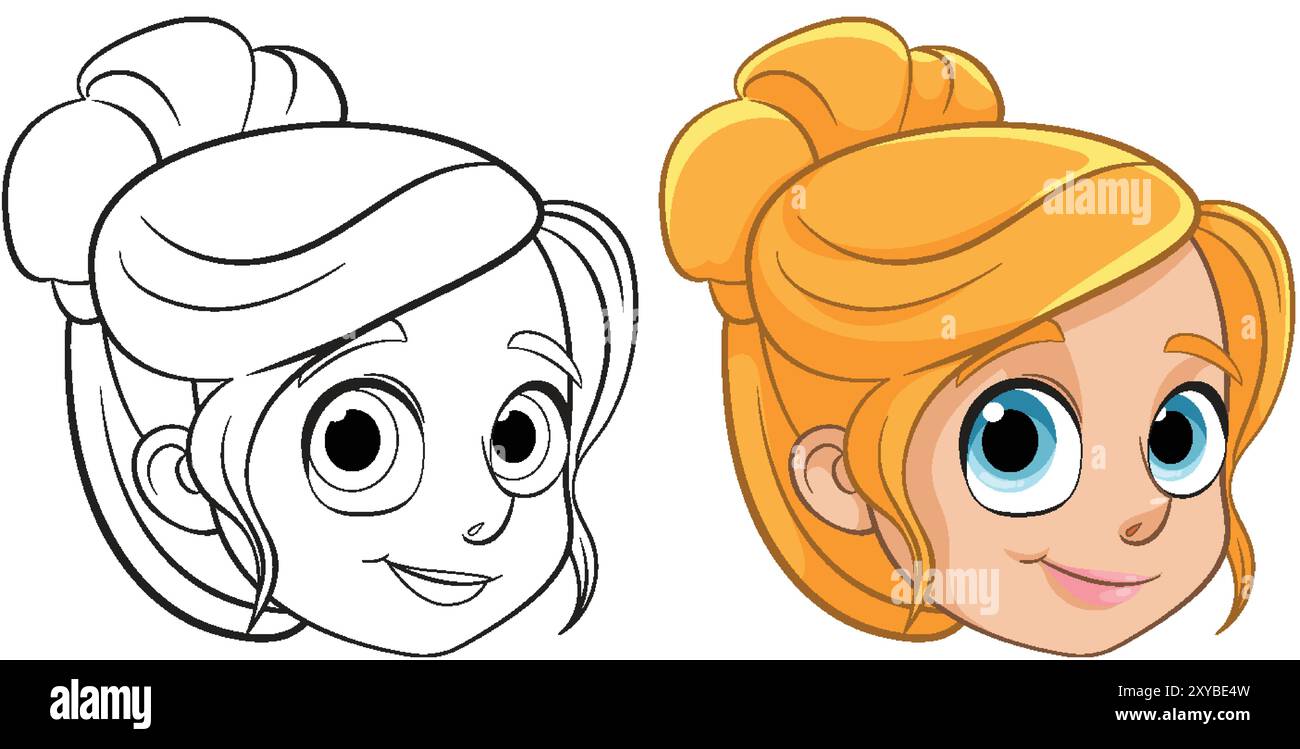 Color and outline versions of a girl's face Stock Vector Image & Art ...
