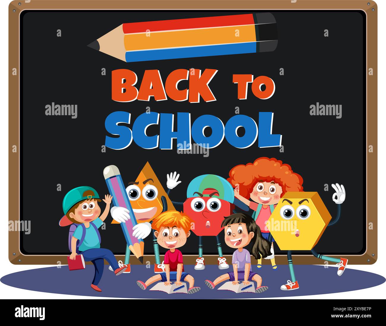 Children and shapes celebrating school return Stock Vector Image & Art ...