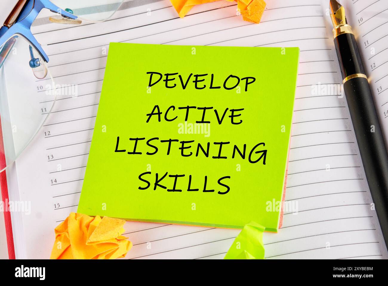 Business And Develop Active Listening Skills Concept Develop Active Listening Skills On A Green