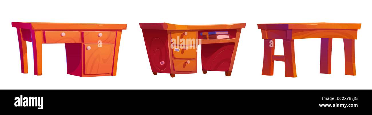 Office desks set isolated on white background. Vector cartoon ...