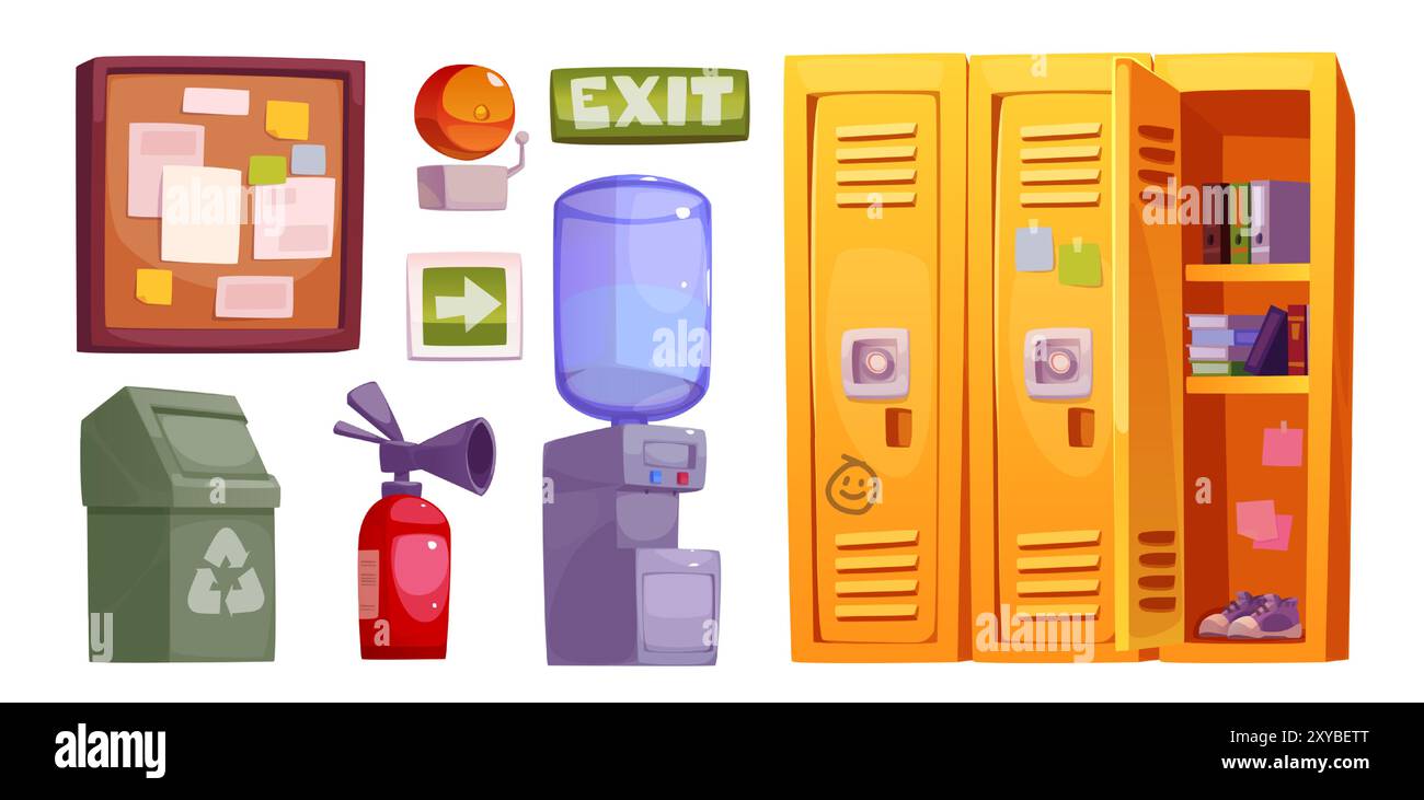 School corridor furniture and equipment - cartoon vector closed and ...