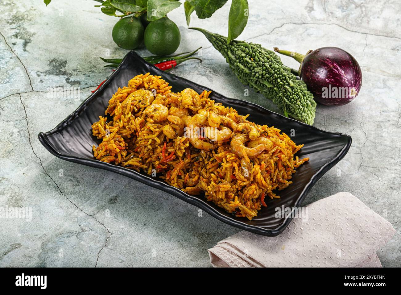 Indian cuisine - briani rice with prawns Stock Photo - Alamy