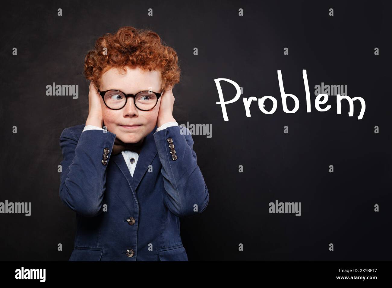 Child student boy with Problem inscription Stock Photo - Alamy