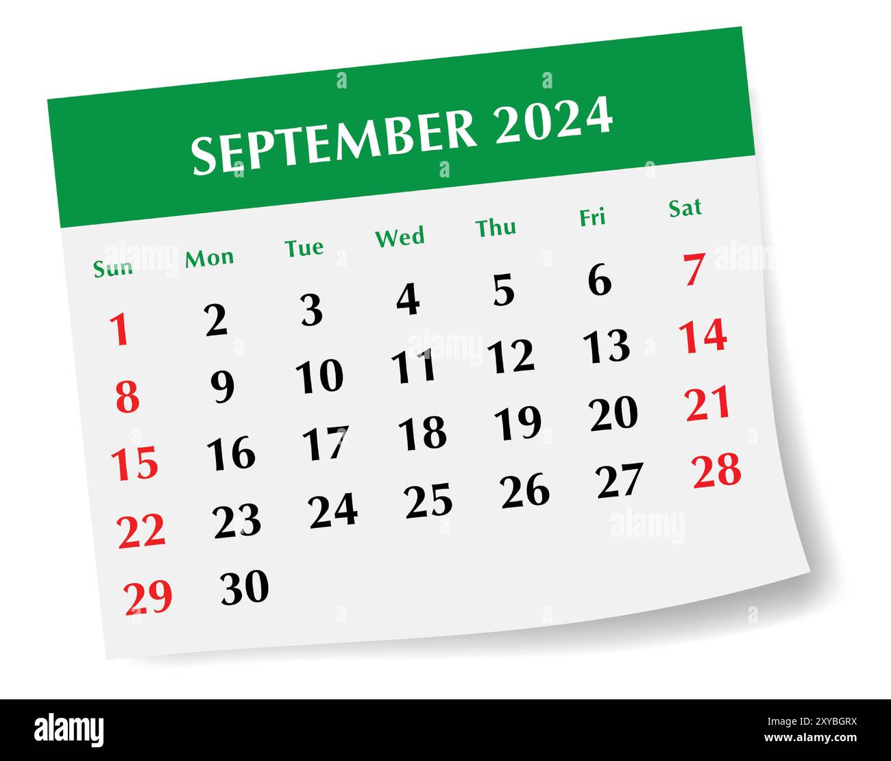 ENGLISH September 2024 calendar. Vector illustration. Monthly planning ...