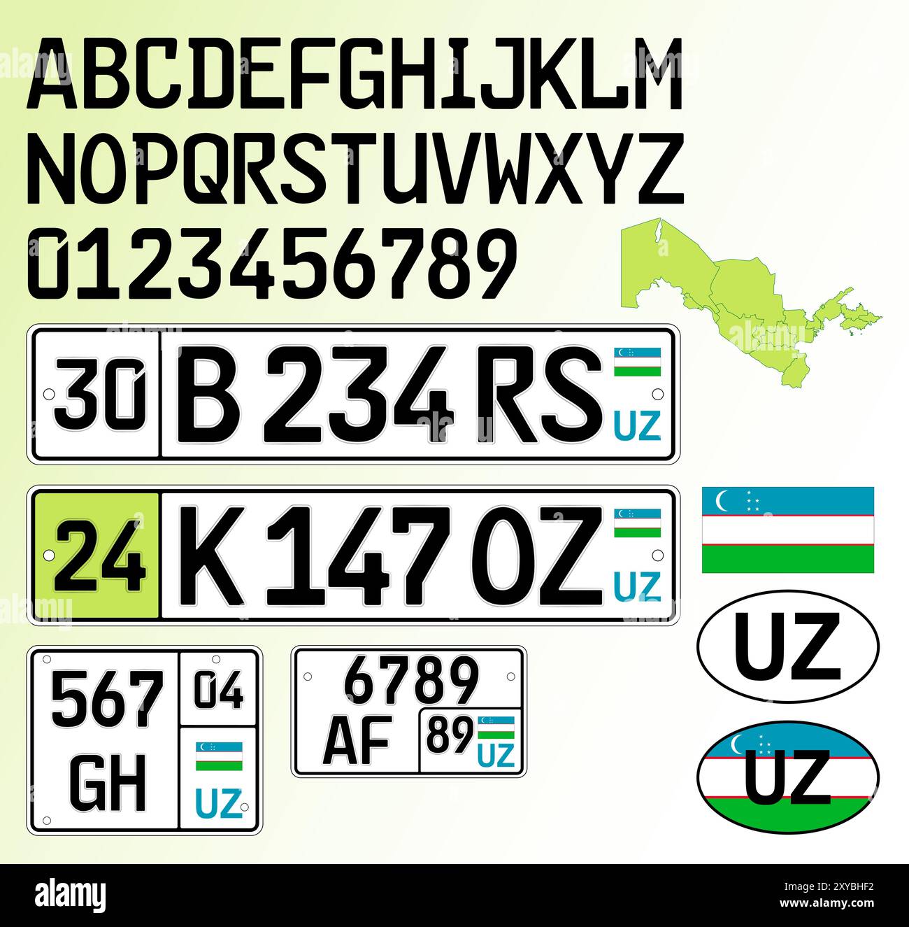 Uzbekistan car license plate pattern, numbers, letters and symbols ...