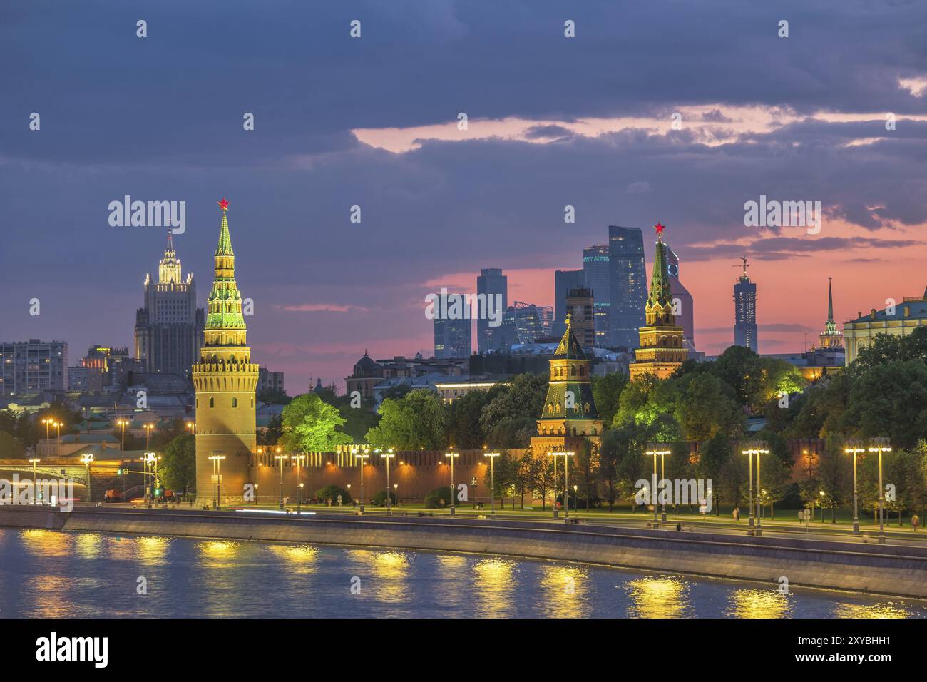 Moscow Russia, sunset city skyline at Kremlin Palace with business ...
