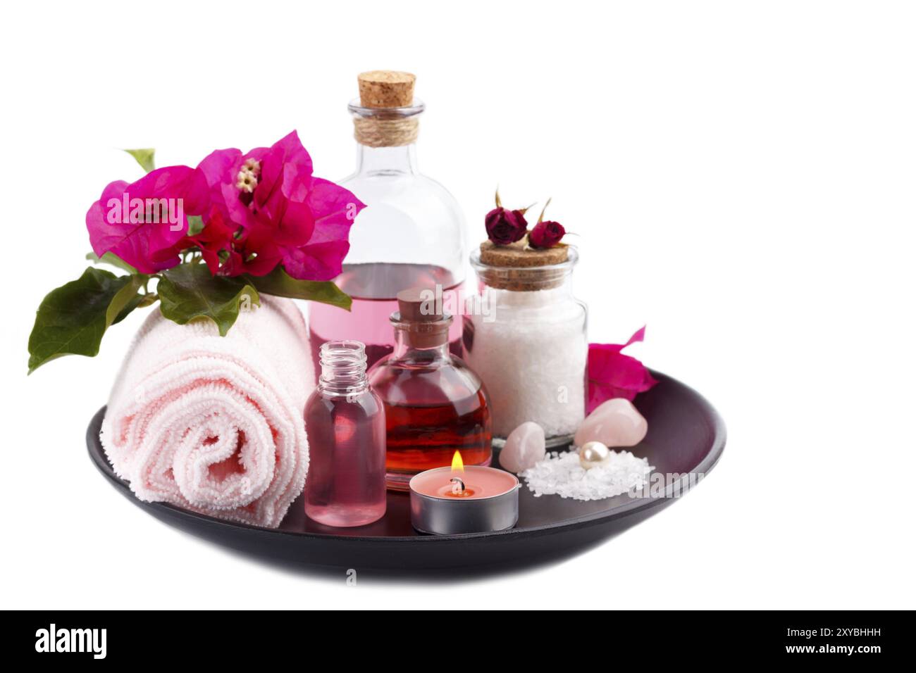 Spa setting, aromatherapy and health care items, isolated on white ...