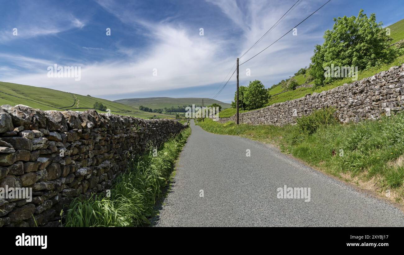 Rural road between Arncliffe and Halton Gill, North Yorkshire, England ...