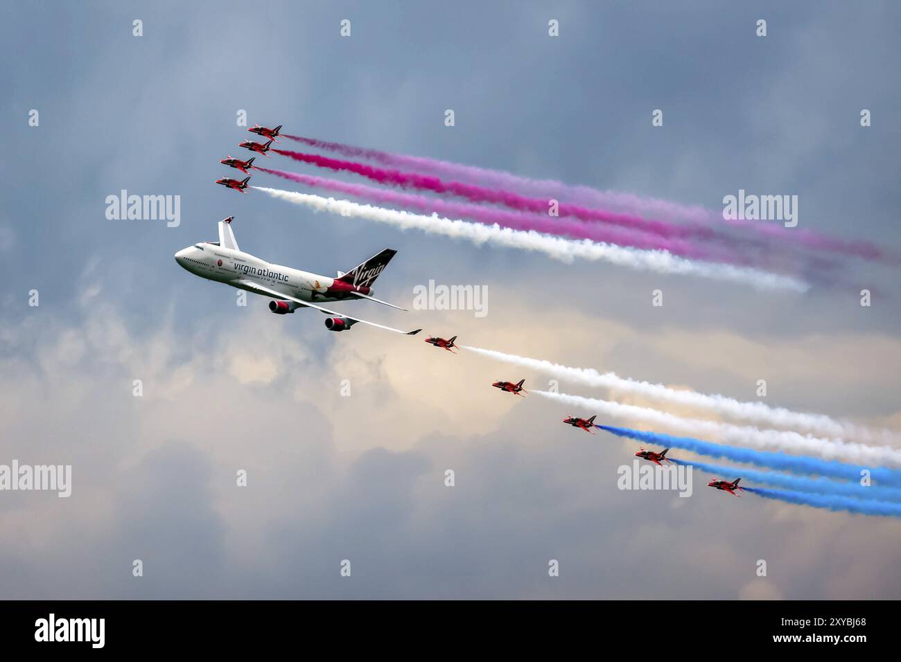 Virgin Atlantic, Boeing 747-400 and Red Arrows Aerial Display at Biggin ...