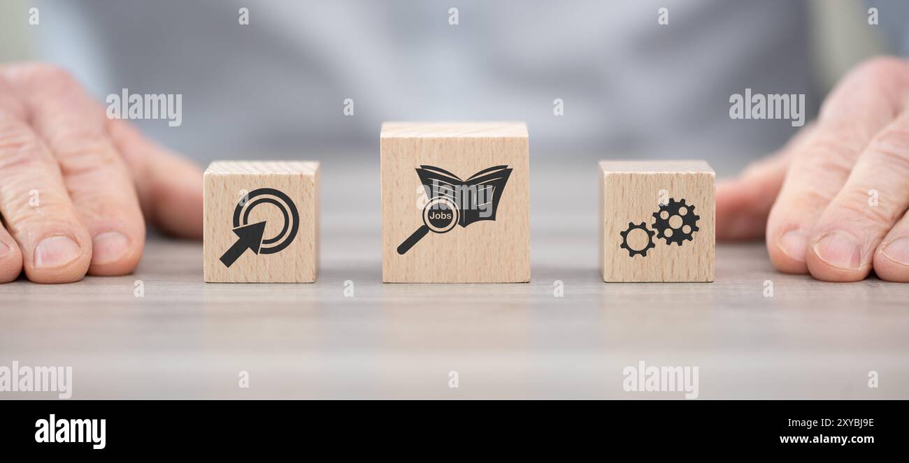 Wooden blocks with symbol of job search concept Stock Photo - Alamy