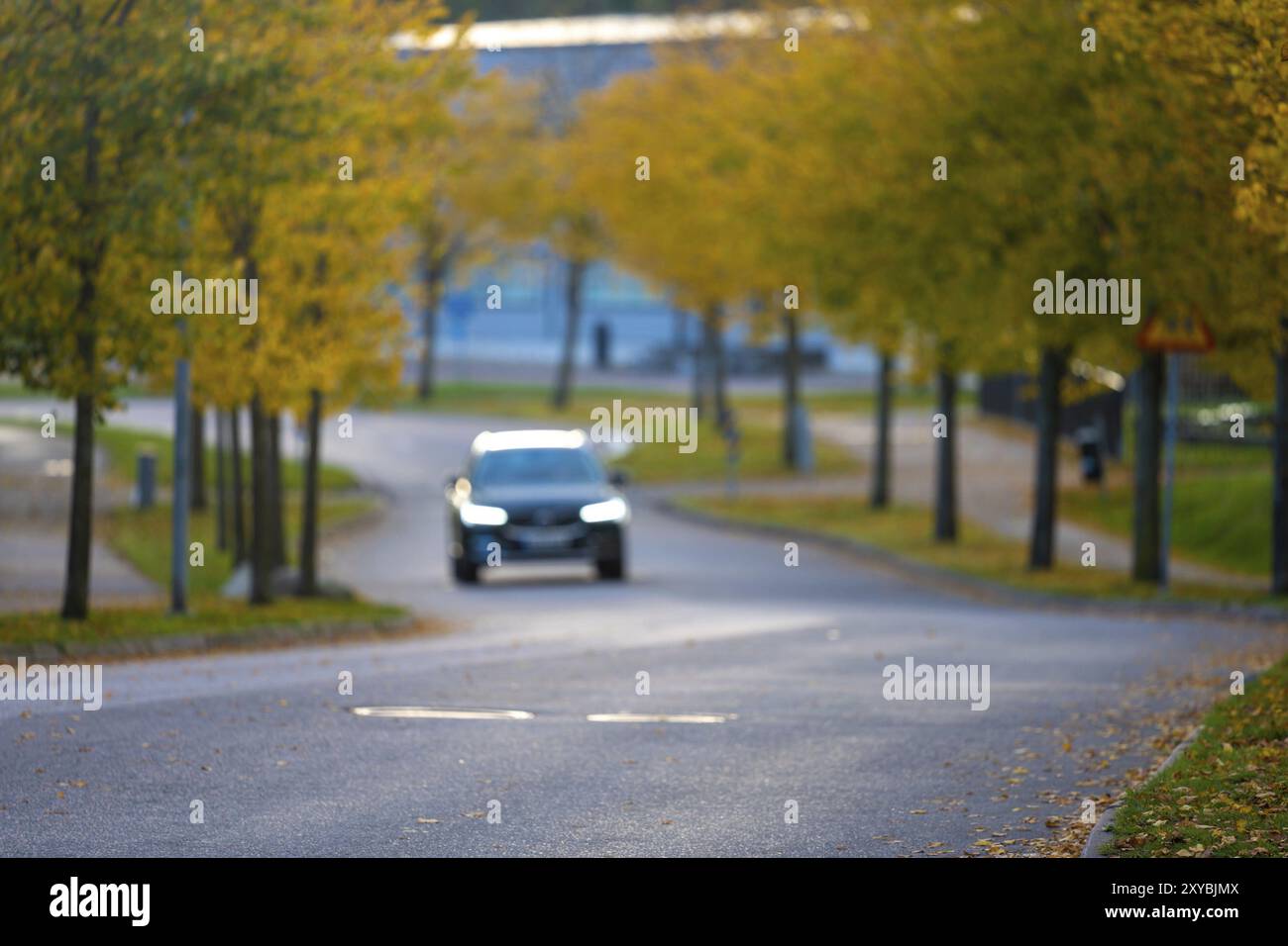Zebra crossing on a narrow street with car approaching Stock Photo - Alamy