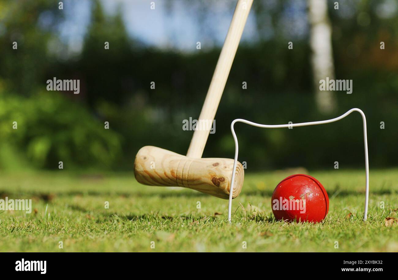 Croquet game in the garden Stock Photo - Alamy