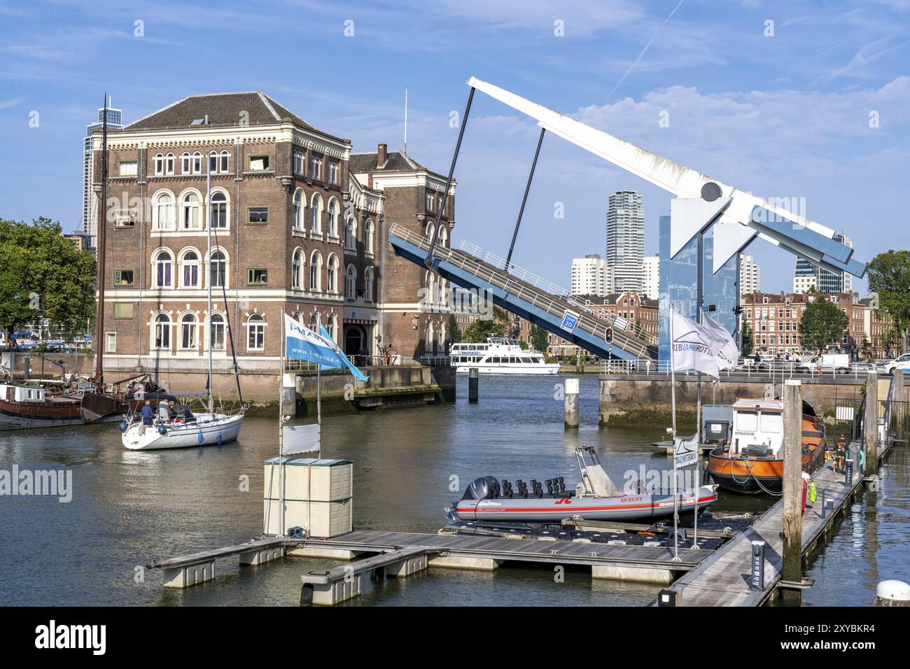 Historic Poortgebouw, with drawbridge, Rotterdam Marina, pleasure craft ...
