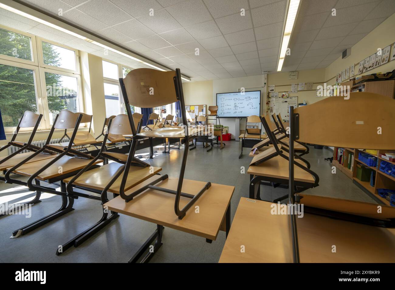 Classroom of a fourth grade, after school, the building is older but in ...