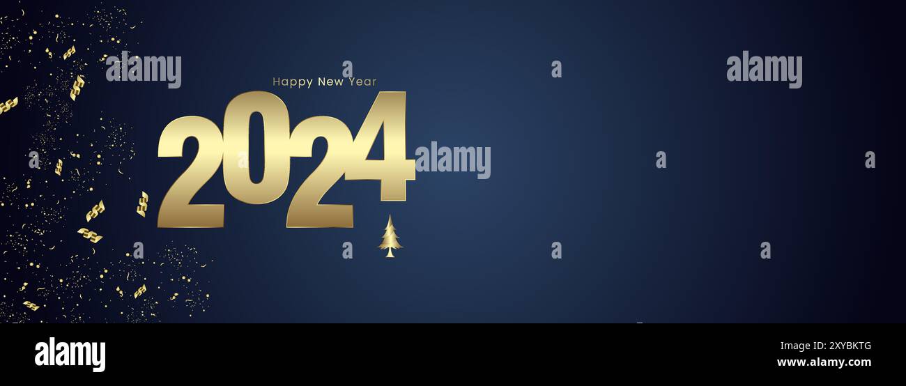 gold 2024 number with ribbons on dark gradient blue background. and ...