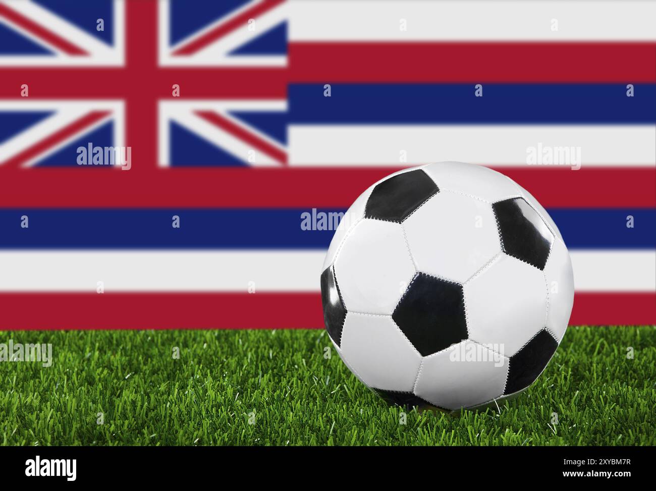 The Hawaii flag and soccer ball on the green grass Stock Photo - Alamy