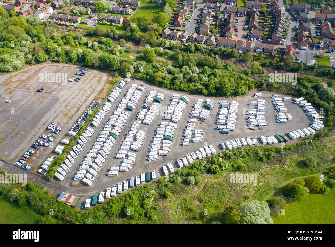 Aerial photo of a caravan storage yard located in the village of ...