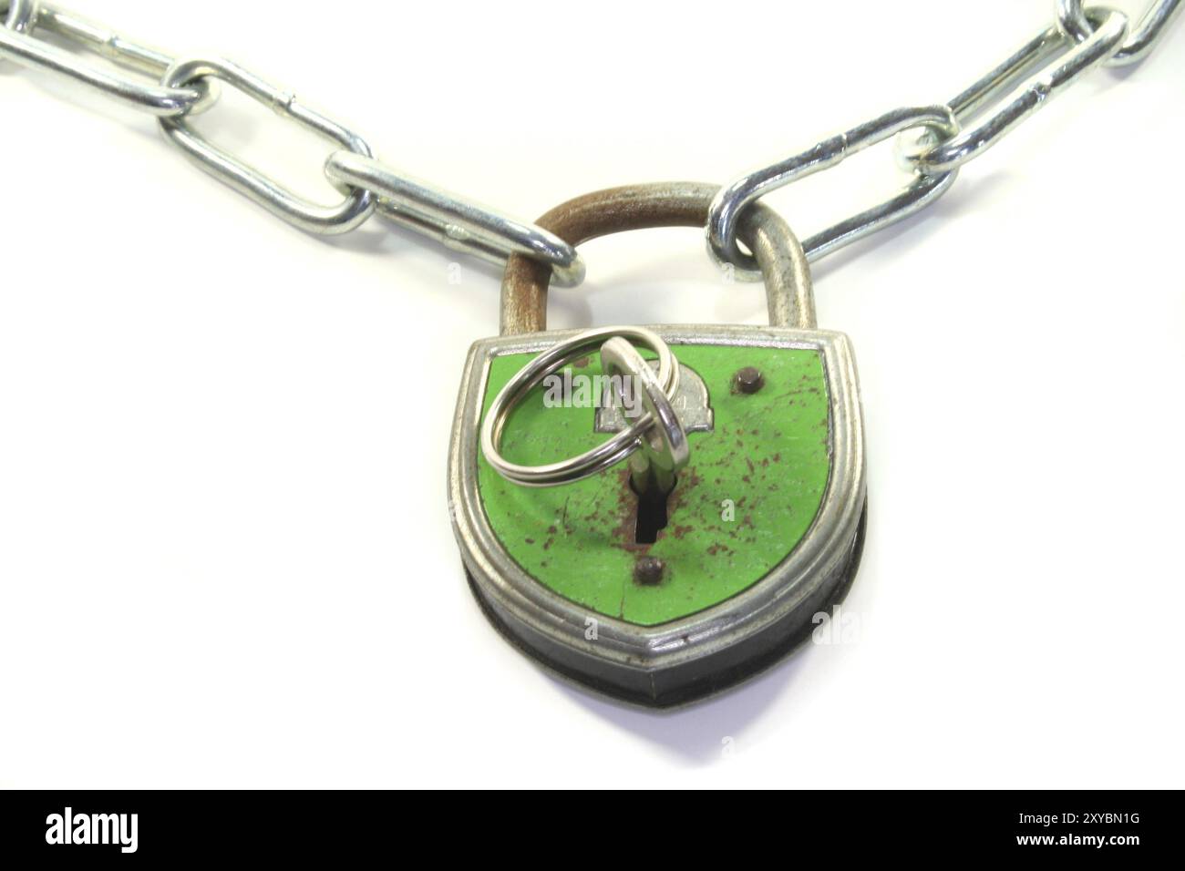 Security, old lock with a steel chain Stock Photo - Alamy